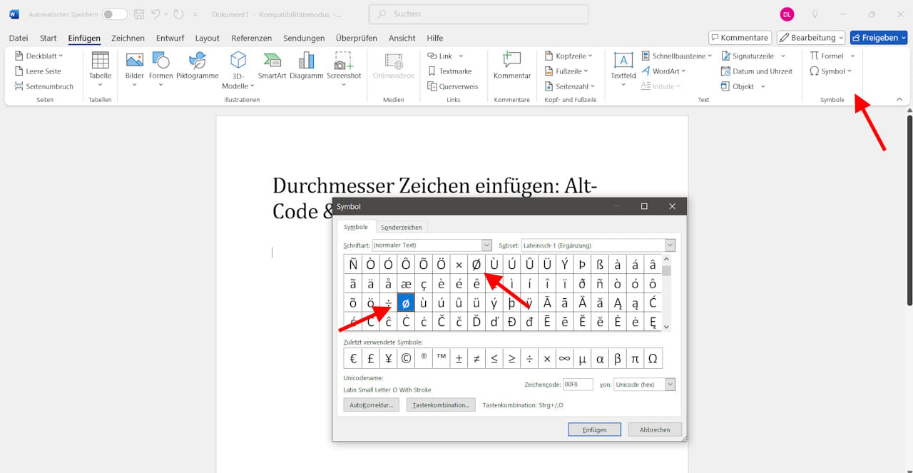 Durchmesser Zeichen einfügen: Alt-Code & Geheimtipps