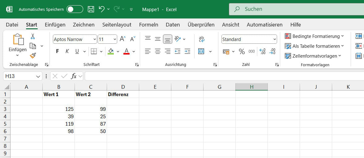 Differenz mit Excel berechnen – einfache Anleitung