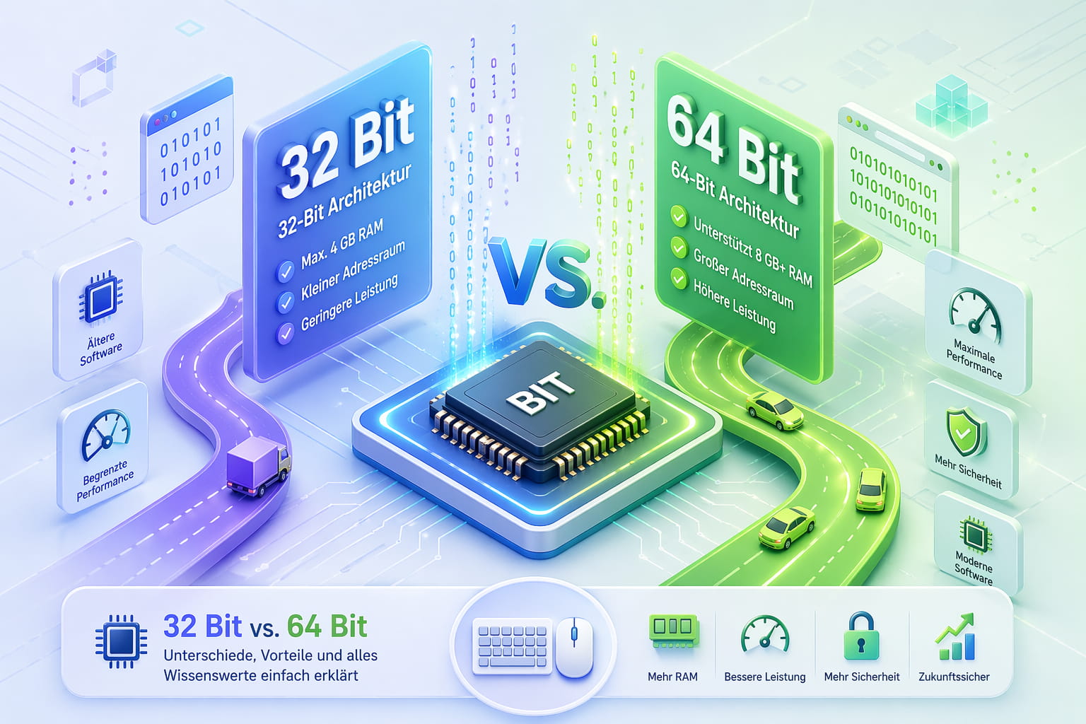 32 Bit vs. 64 Bit erklärt: Unterschiede & Vorteile