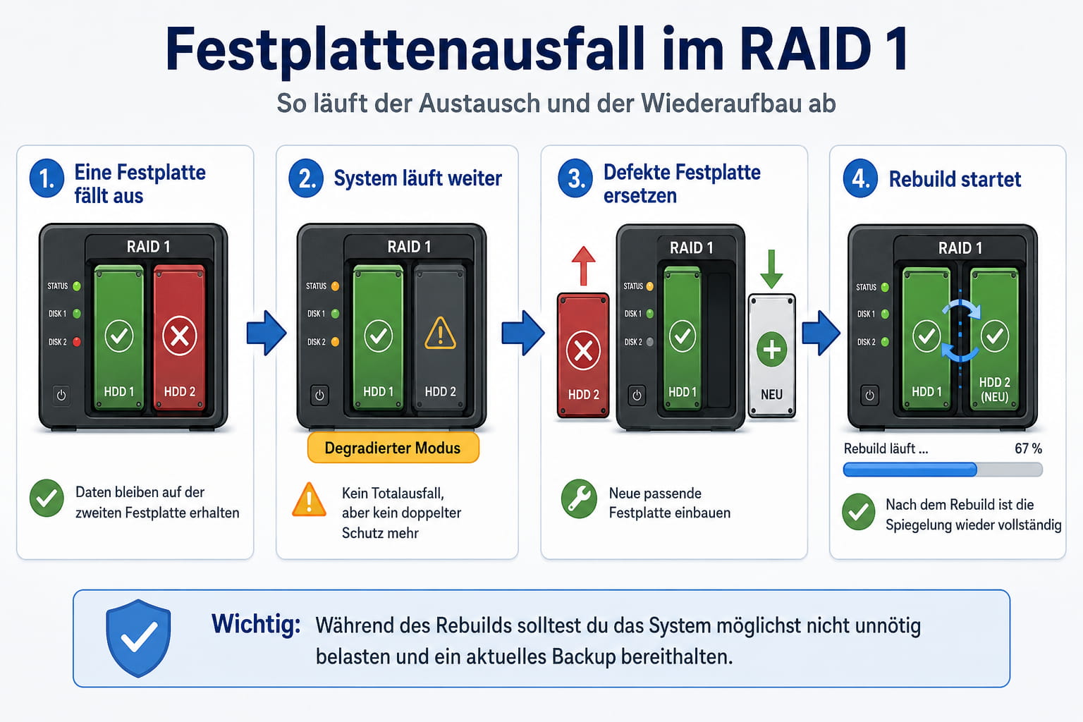 RAID 1 einfach erklärt: Vorteile, Grenzen & Praxis