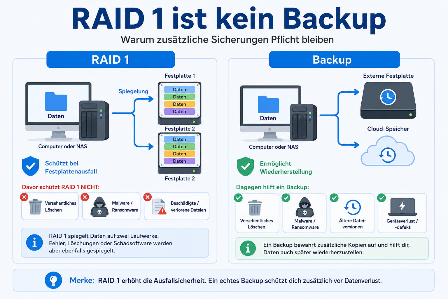 RAID 1 einfach erklärt: Vorteile, Grenzen & Praxis